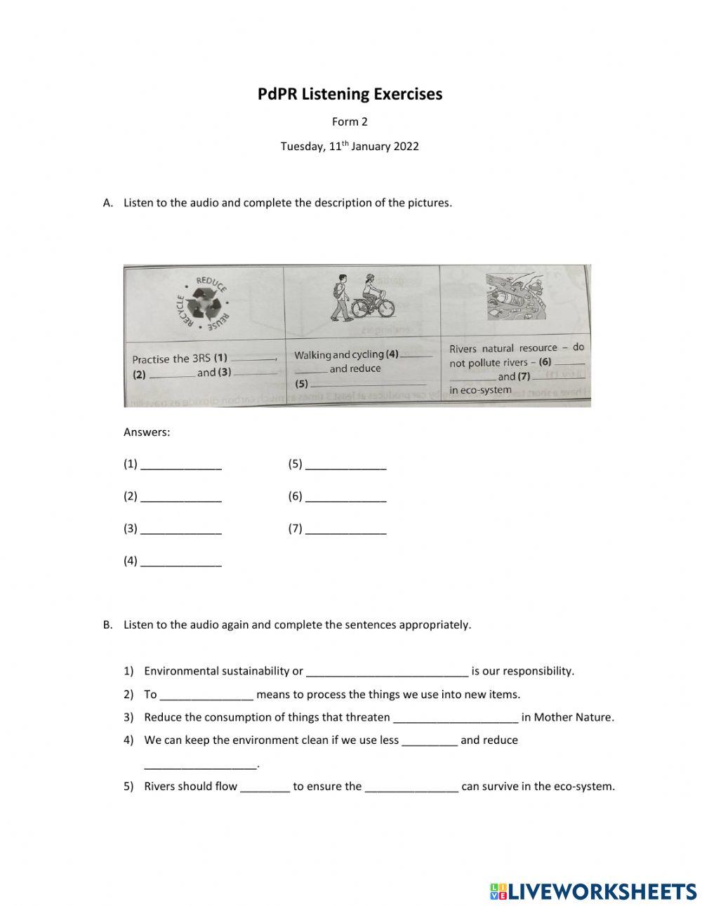 Listening Exercises Form 2 online exercise for | Live Worksheets
