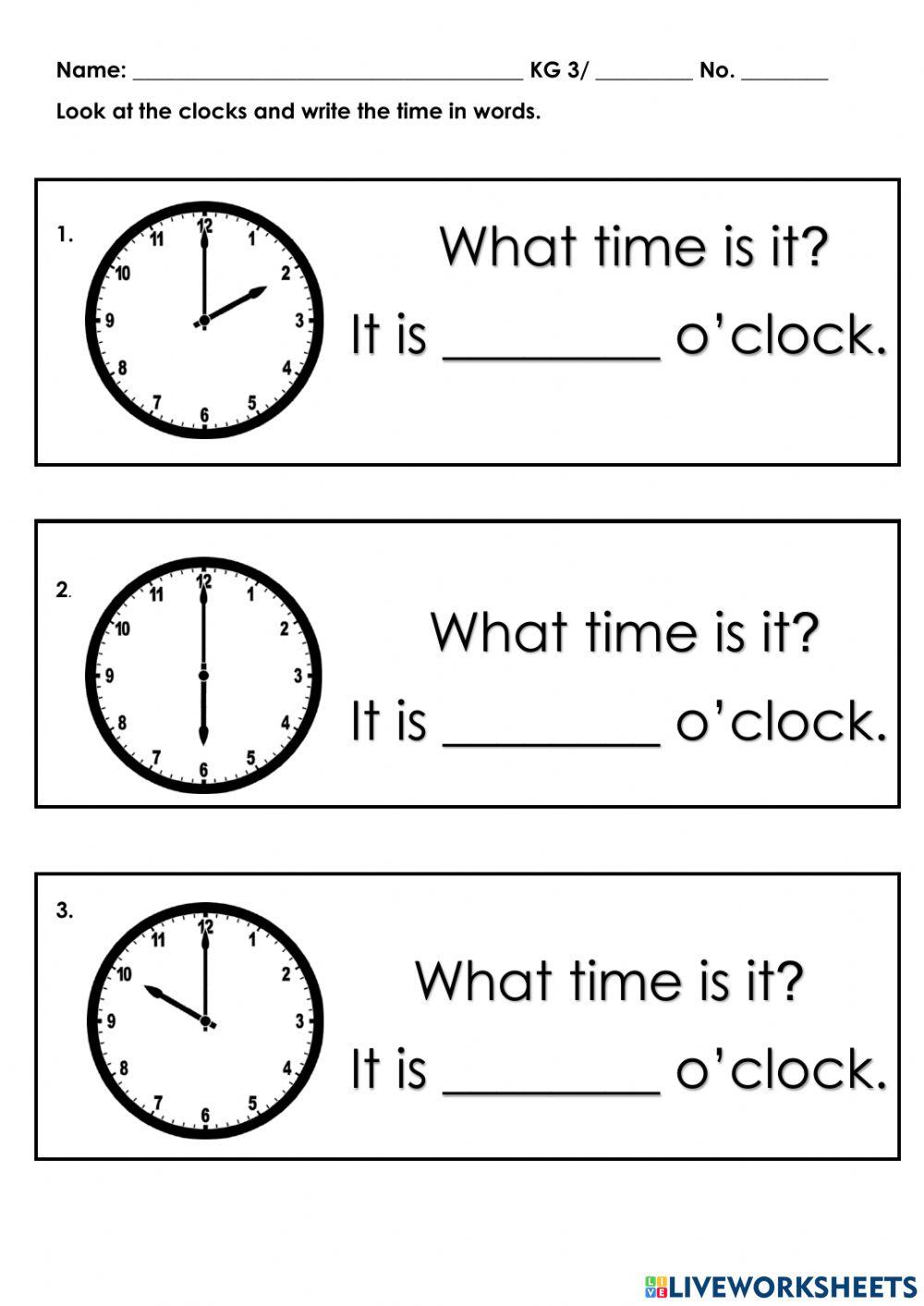 Time online exercise for Kindergarten | Live Worksheets