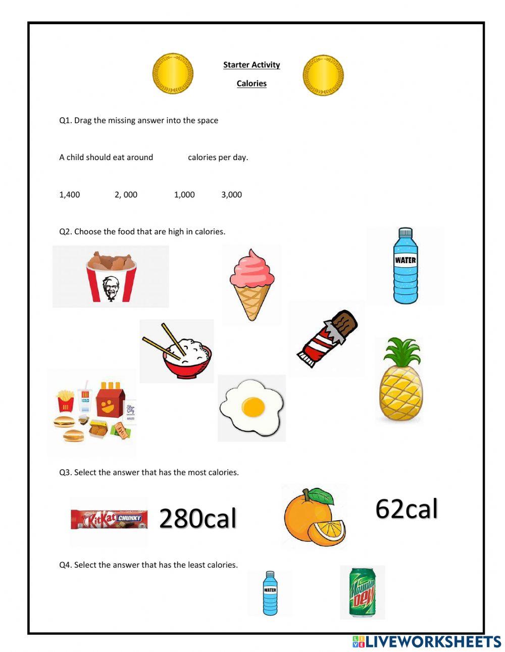 Gold calories online exercise for | Live Worksheets