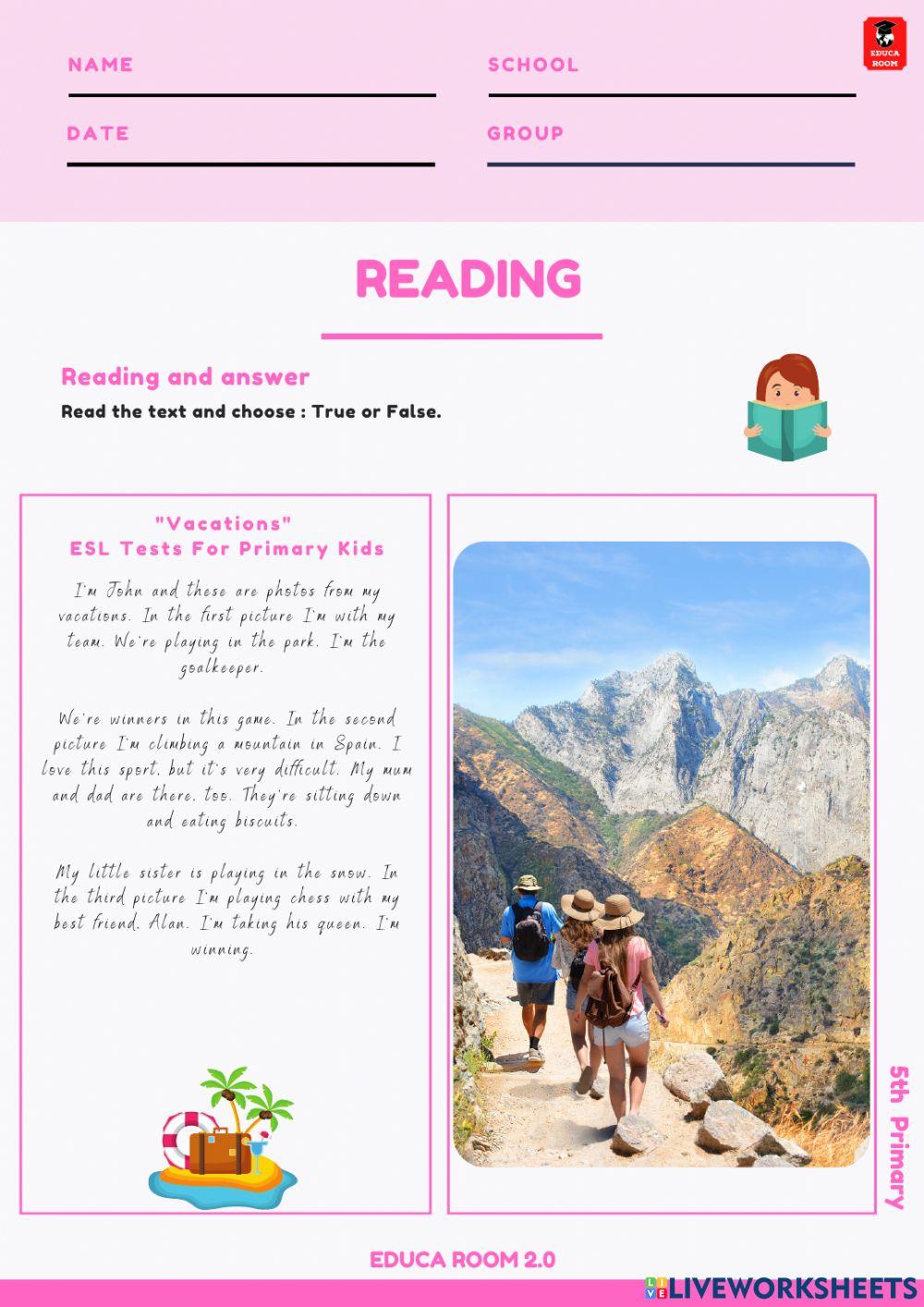 5º ud1 f6 reading ingles worksheet | Live Worksheets