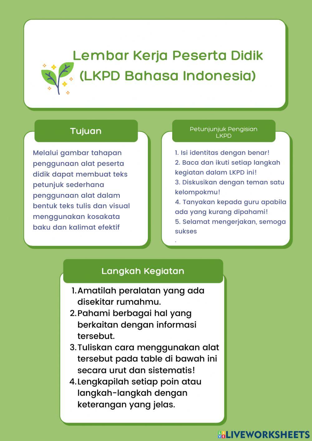 LKPD Tema 2 Subtema 2 Pembelajaran 1 exercise | Live Worksheets