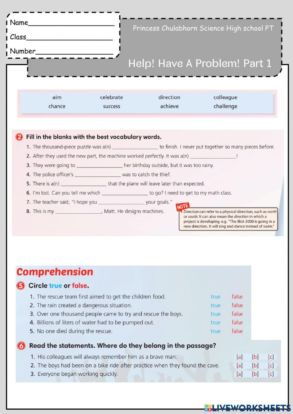 แบบฝึกหัด Help! Have A Problem! Part ๑ online exercise for | Live ...