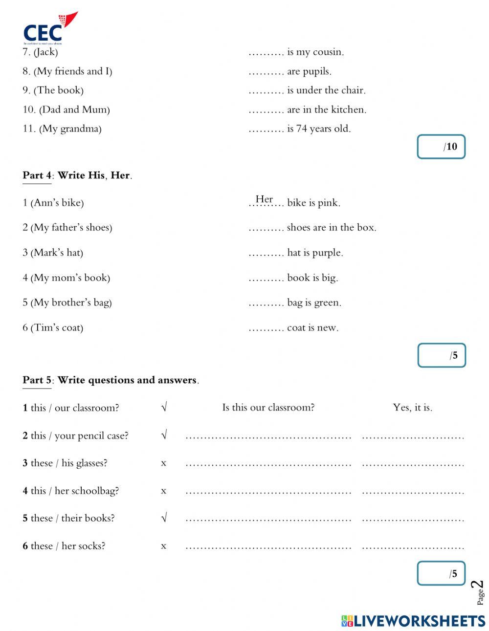 ES1 Grammar 2 worksheet | Live Worksheets