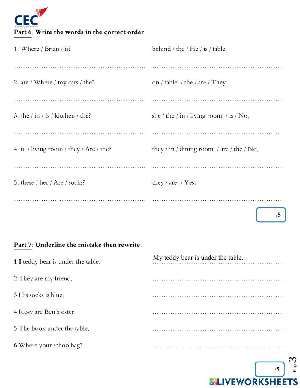 ES1 Grammar 2 worksheet | Live Worksheets