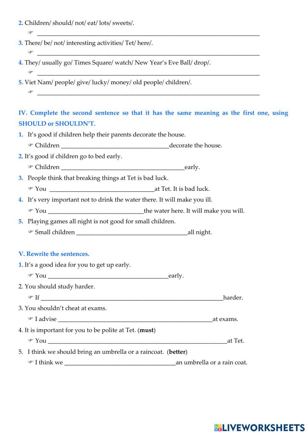 E6 - Unit 6 - Practice Ex 2 worksheet | Live Worksheets