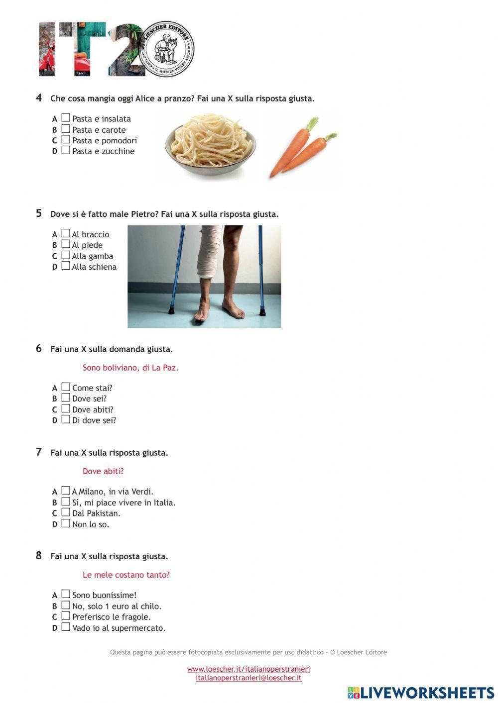 ITALIANO A2 TES… | Free Interactive Worksheets | 1790001