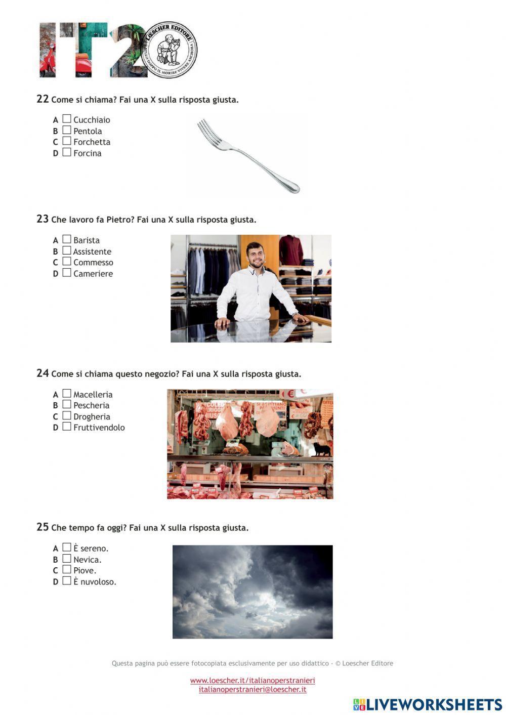 ITALIANO A2 TES… | Free Interactive Worksheets | 1790001