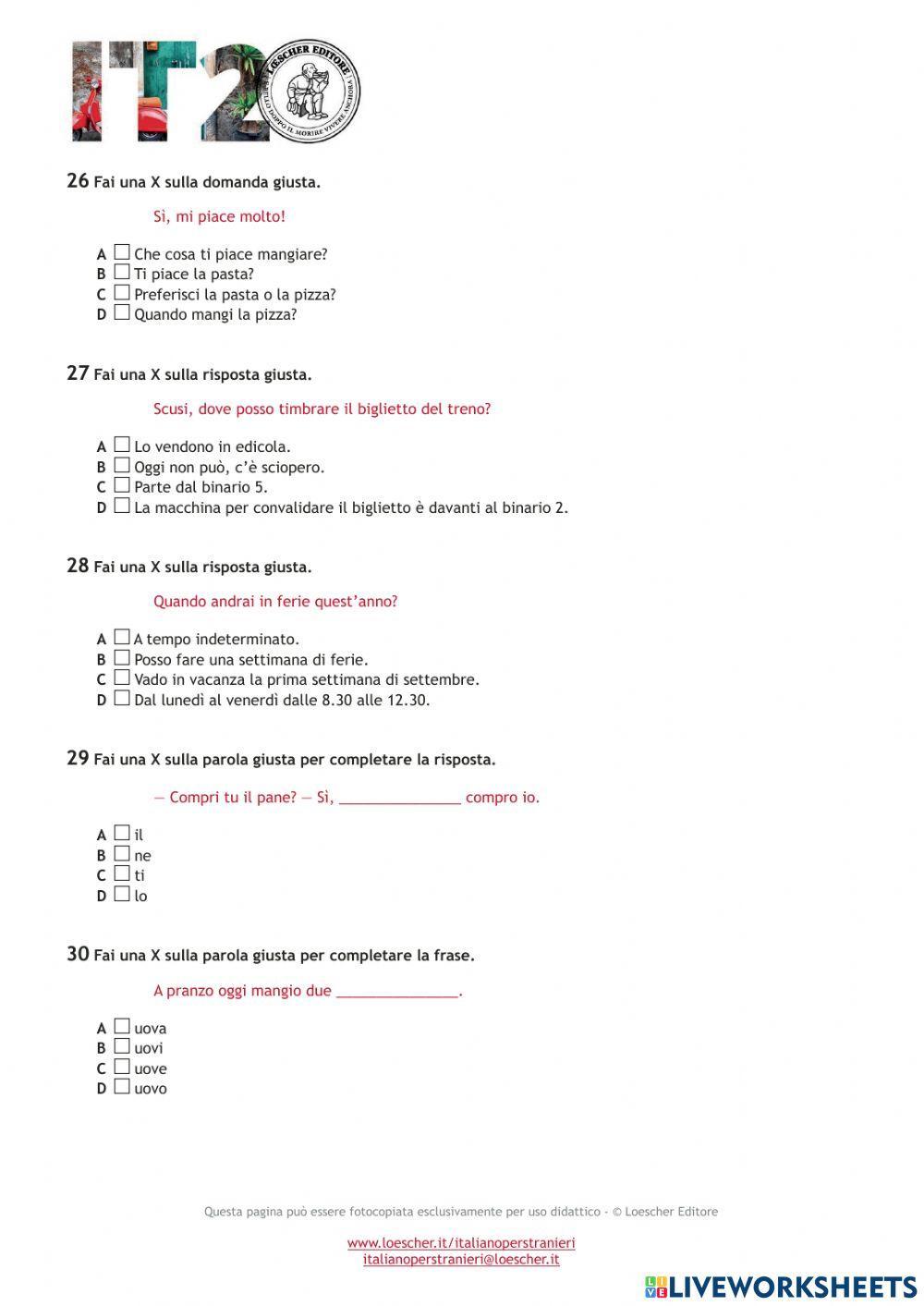 ITALIANO A2 TES… | Free Interactive Worksheets | 1790001