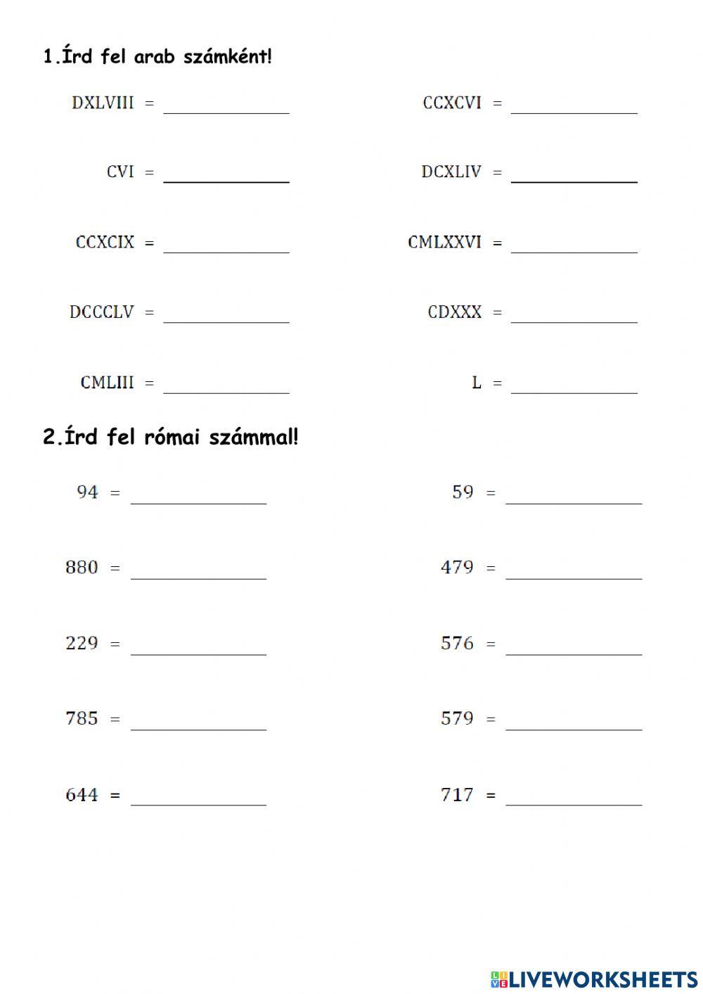 Római számok 1784851 | claudes | Live Worksheets