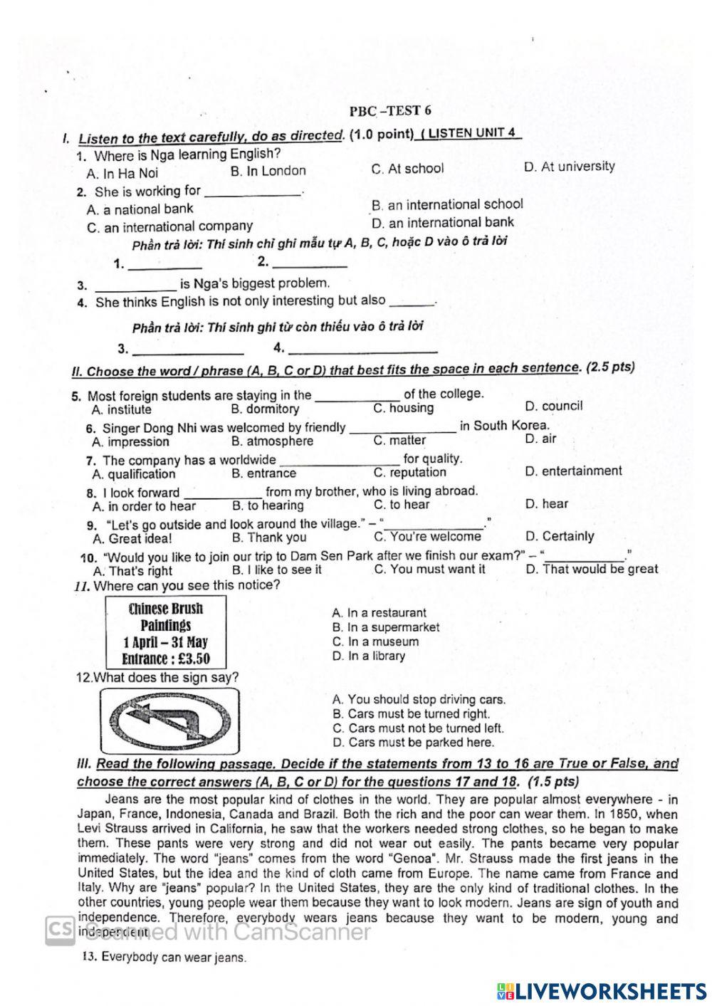 Test 6 online pdf worksheet | Live Worksheets