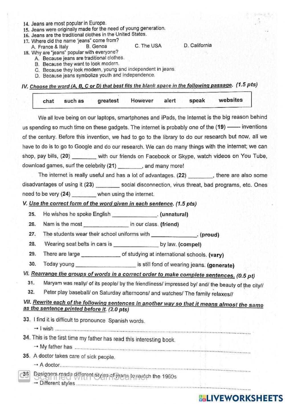 Test 6 online pdf worksheet | Live Worksheets