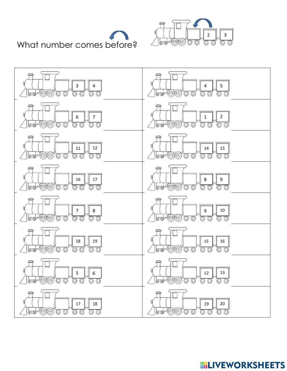 Number train-before worksheet | Live Worksheets