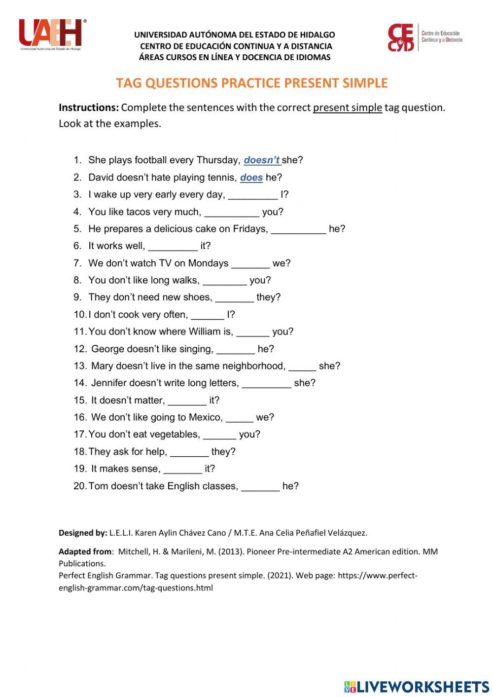 A2.2.3 PART 3 PRACTICE GRAMMAR 2 online exercise for | Live Worksheets