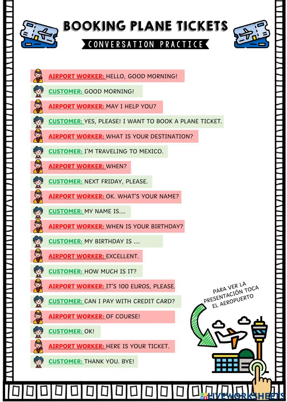 1º Booking a flight conversation practice worksheet | Live Worksheets