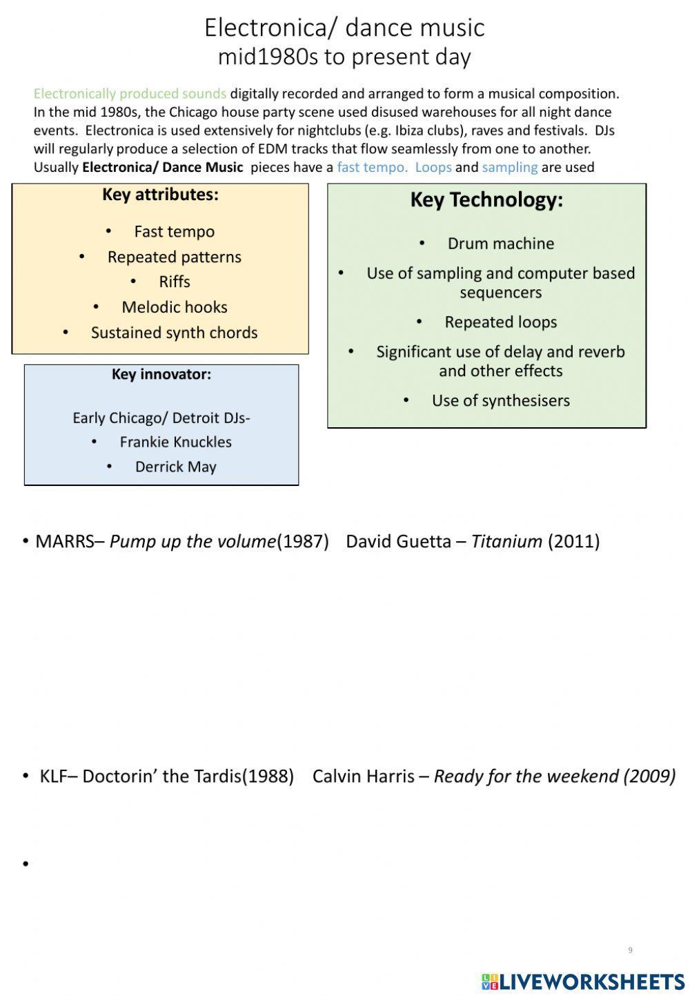 Nat 5 Music Tech Styles 2 worksheet | Live Worksheets