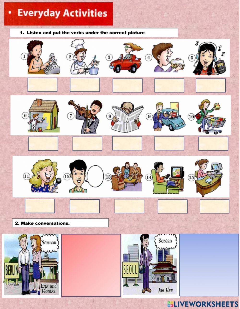 Everyday activi… | Free Interactive Worksheets | 1788383