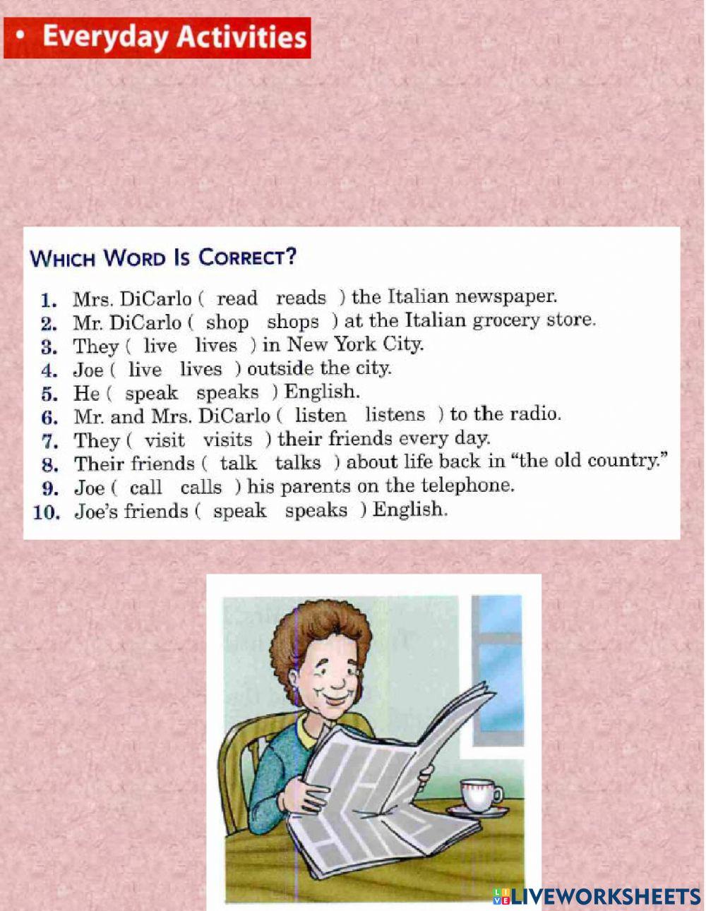 Everyday activi… | Free Interactive Worksheets | 1788383