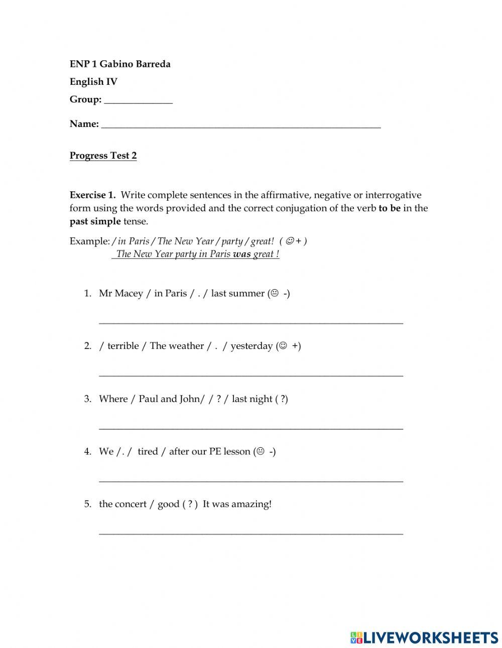 Progress Test 2 online exercise for | Live Worksheets