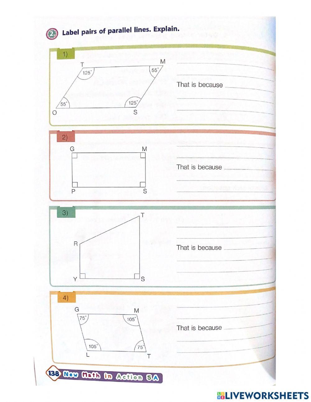 Determining parallel lines using co-interior angles add up to 180 ...