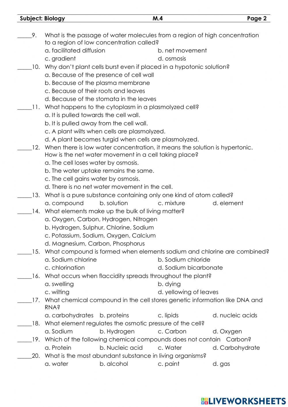 Sci Bio G 10 Midterm 2 online exercise for | Live Worksheets