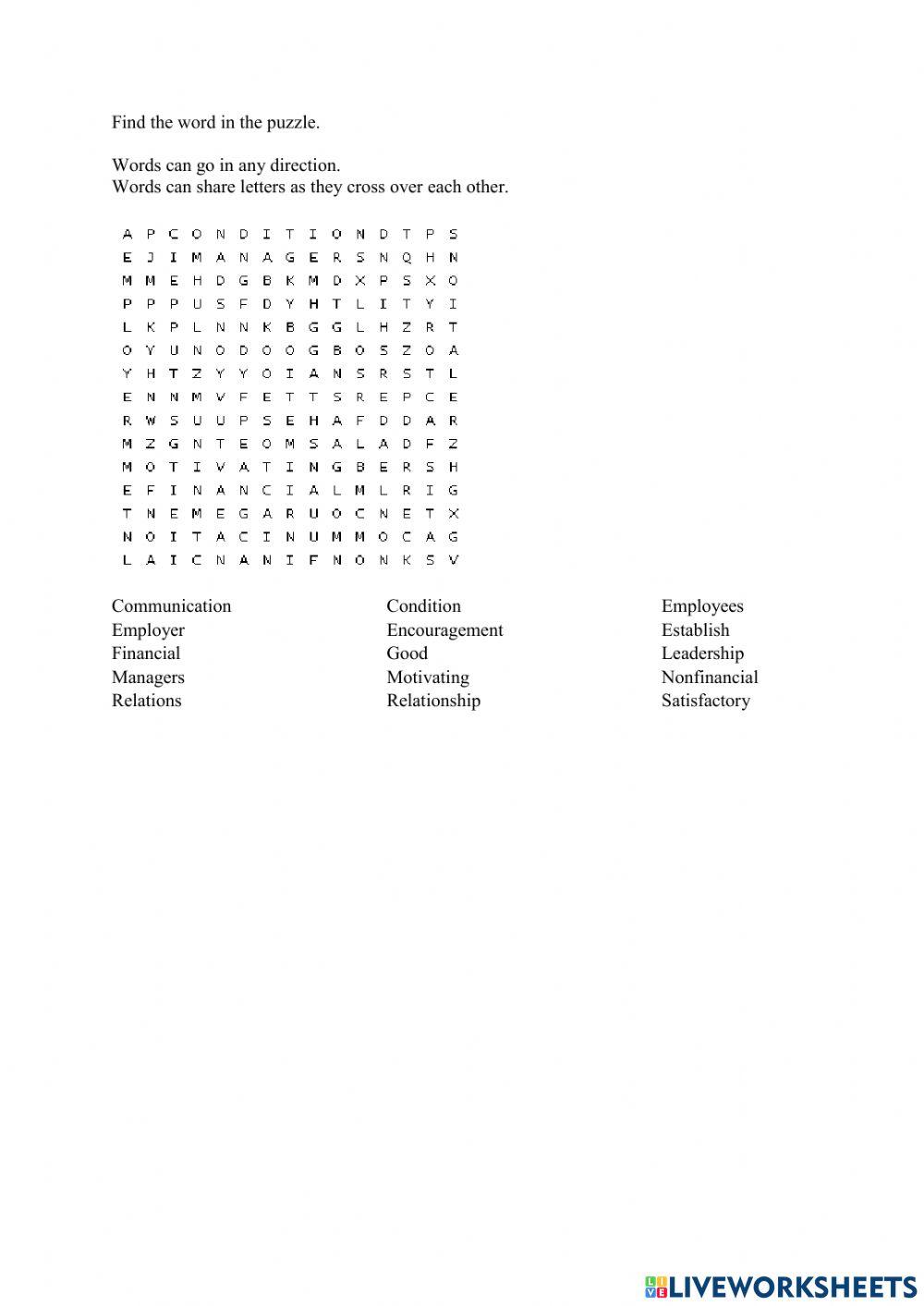 Employer Employee Relationship Puzzle worksheet | Live Worksheets