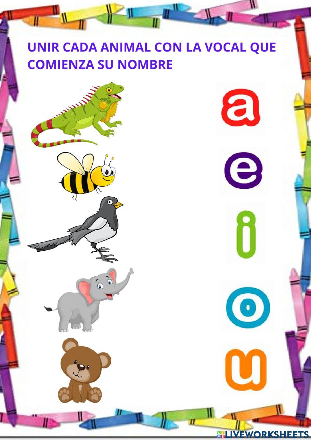 Vocales y animales interactive worksheet | Live Worksheets