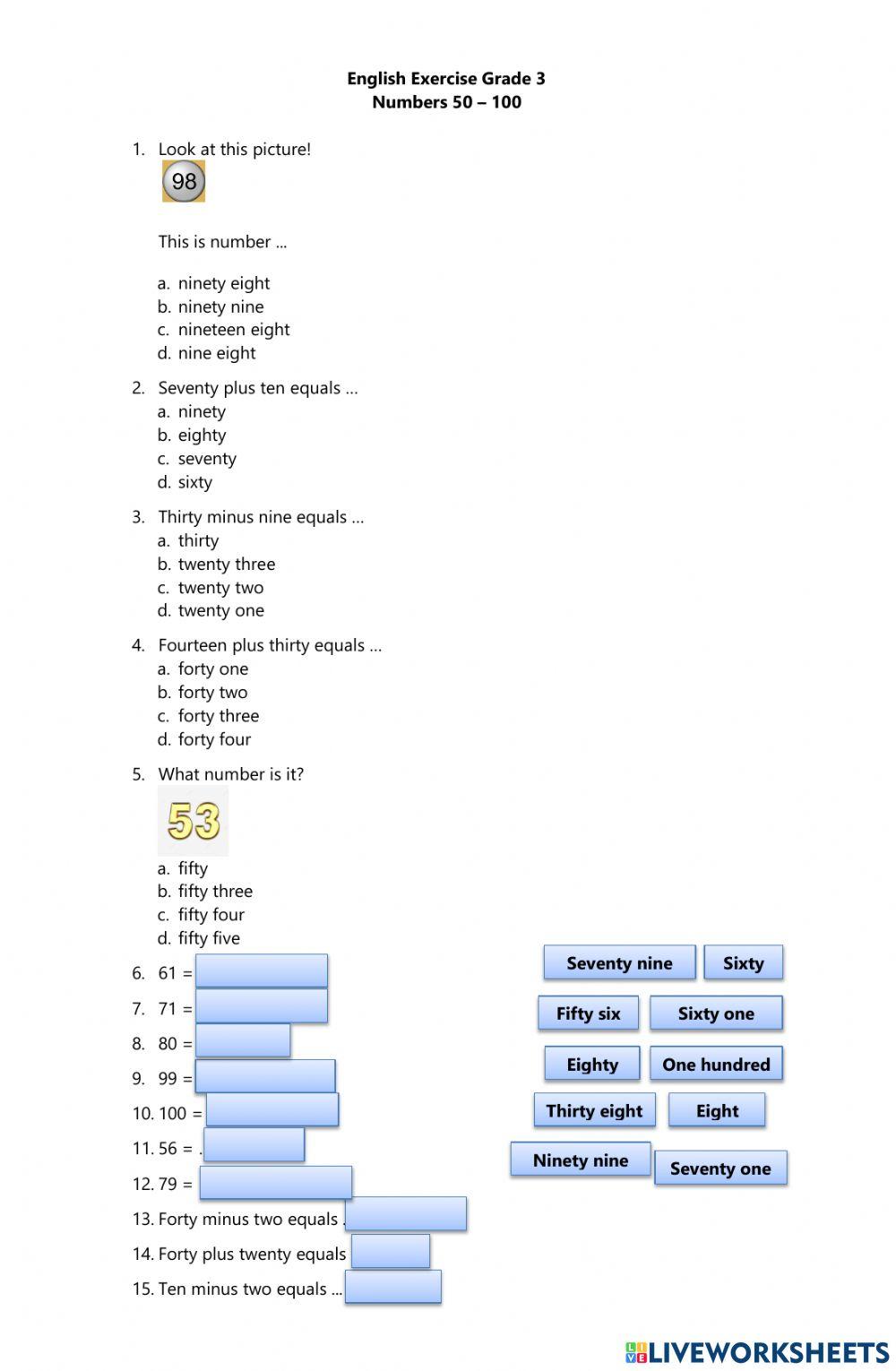 English Exercise worksheet for 3 | Live Worksheets