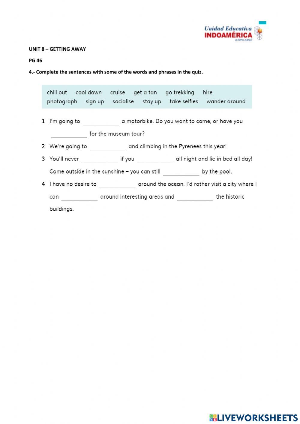 2do -unit 8 pg 46 worksheet | Live Worksheets