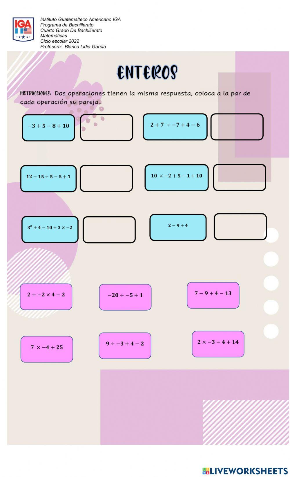 Enteros 5274970 | Blanca_Garcia | Live Worksheets