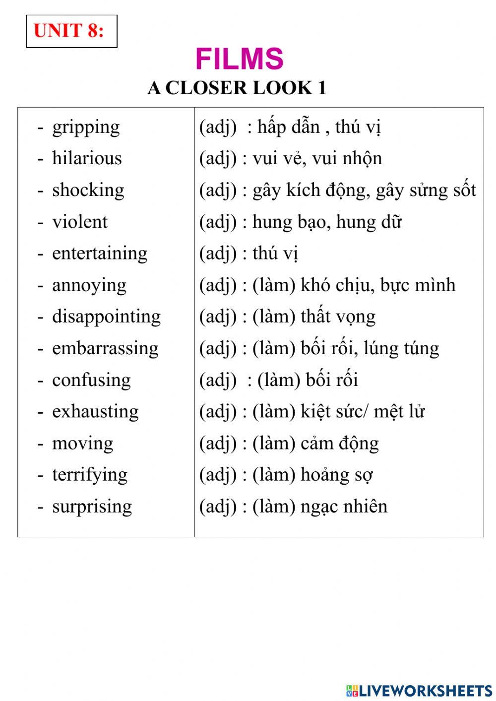 1786708 | English 7- unit 8- a closer look 1 | Huỳnh Thị