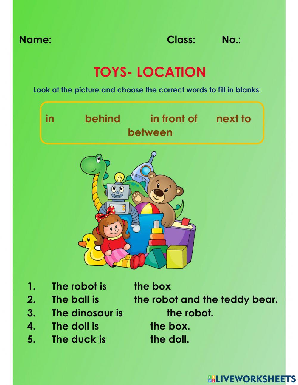 Toys, location worksheet | Live Worksheets
