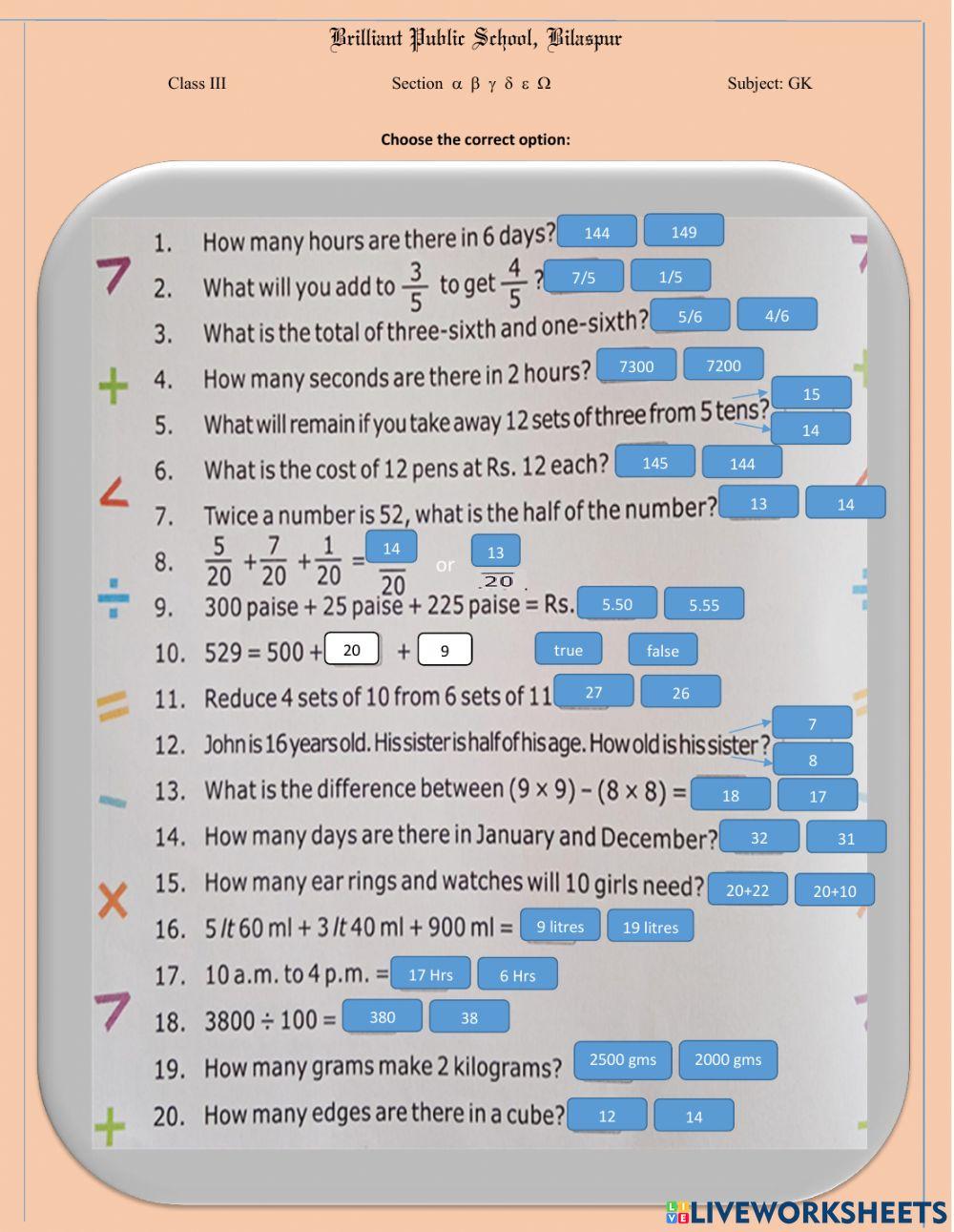 Gk online worksheet for 3 | Live Worksheets