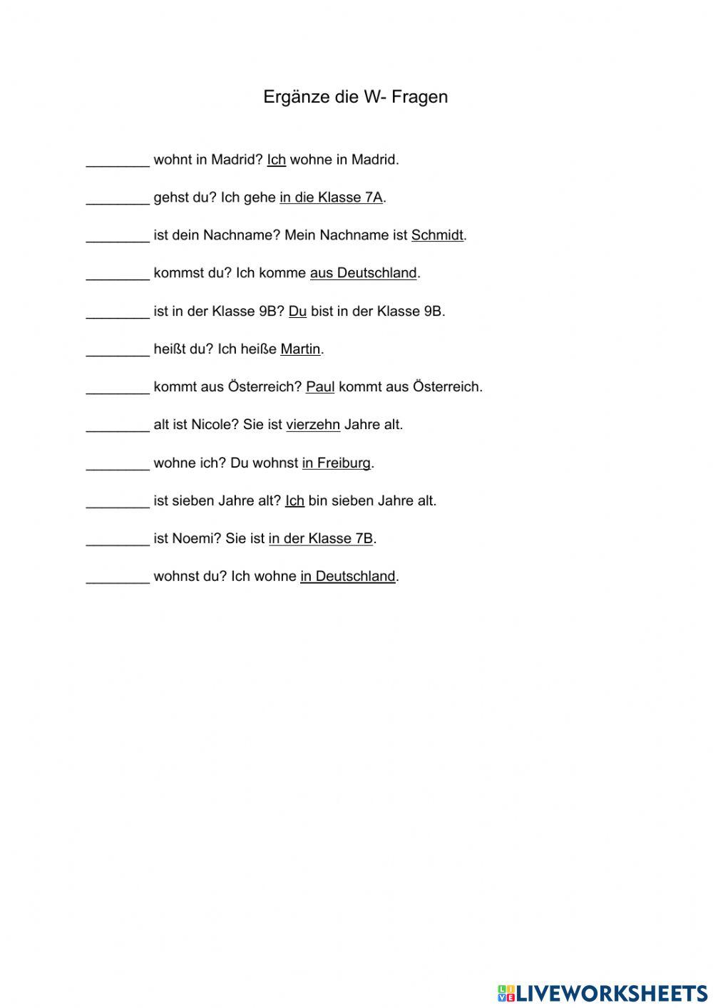 W-Fragen interactive activity | Live Worksheets