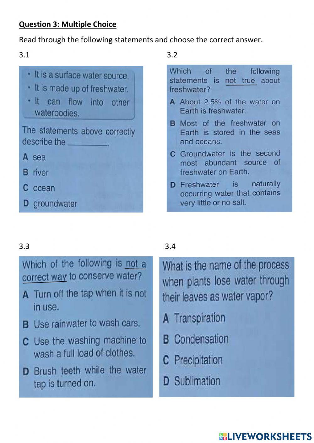 Science Test- Water online exercise for | Live Worksheets