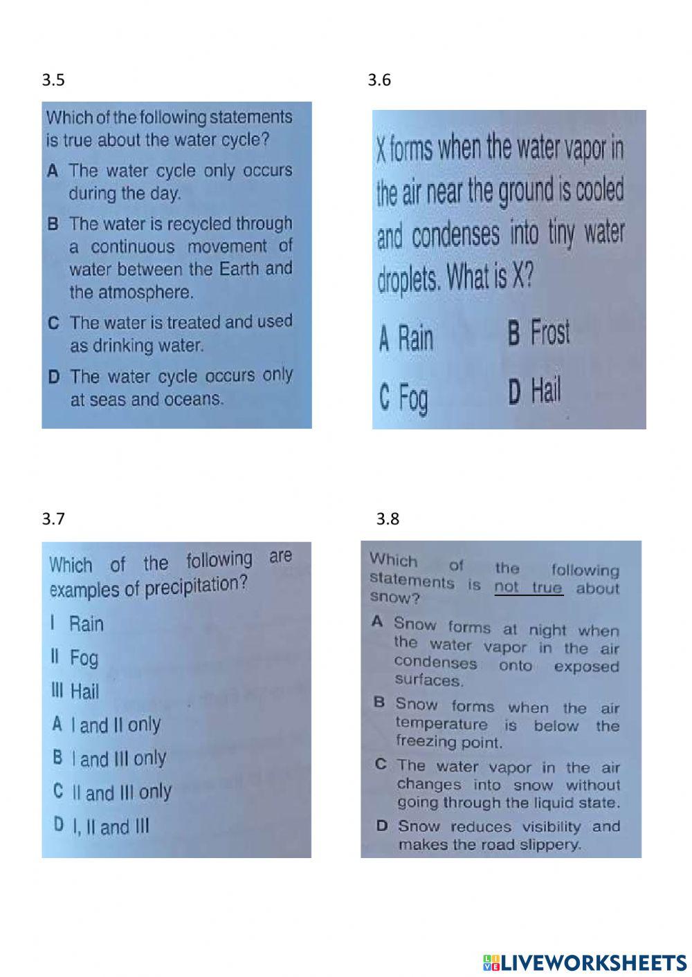 Science Test- Water online exercise for | Live Worksheets