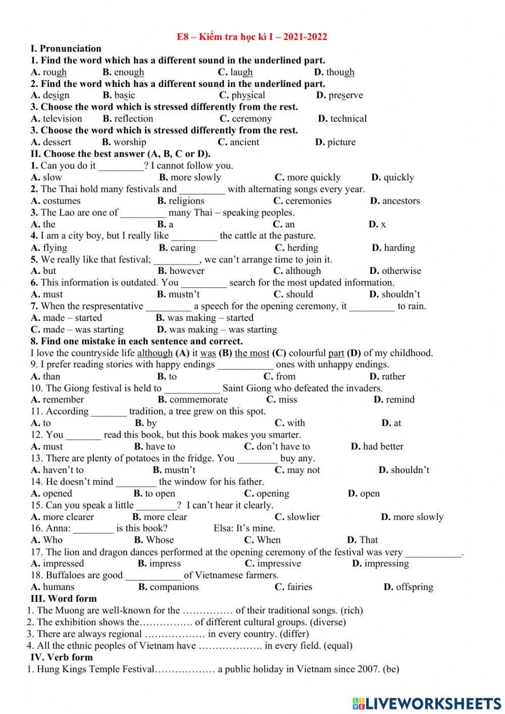 E8 - first term revision 8 1151 | Ho Thi Tram Anh