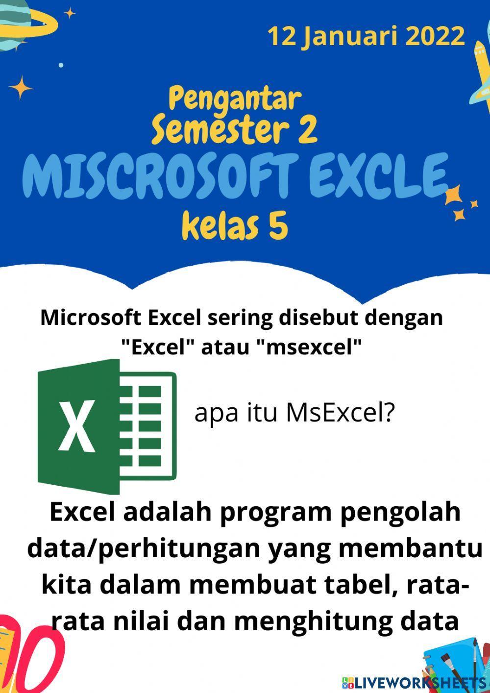 TIK Microsoft Excel pengantar worksheet | Live Worksheets