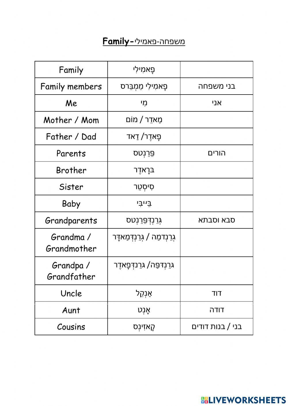 FAMILY online exercise for | Live Worksheets