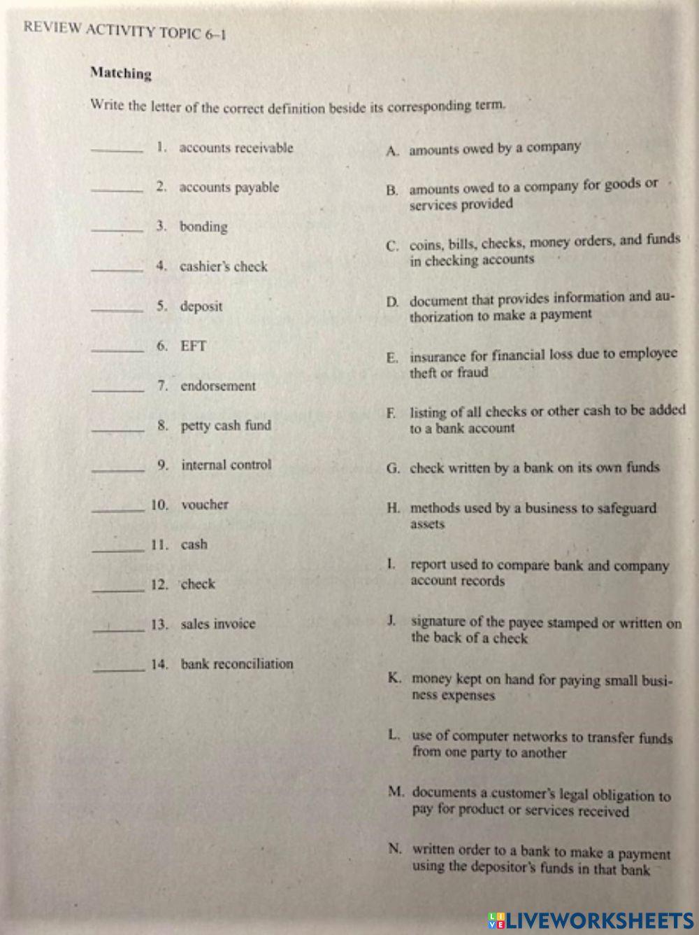 Office Procedures-Cash and Banking Procedures (6-1) worksheet | Live ...