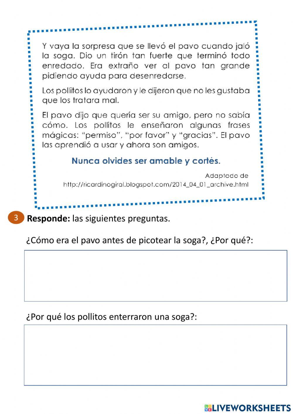 La fábula interactive worksheet for segundo primaria | Live Worksheets