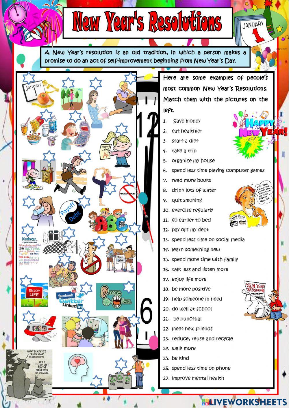 CLB 3 New Year's Resolutions Activity online exercise for | Live Worksheets