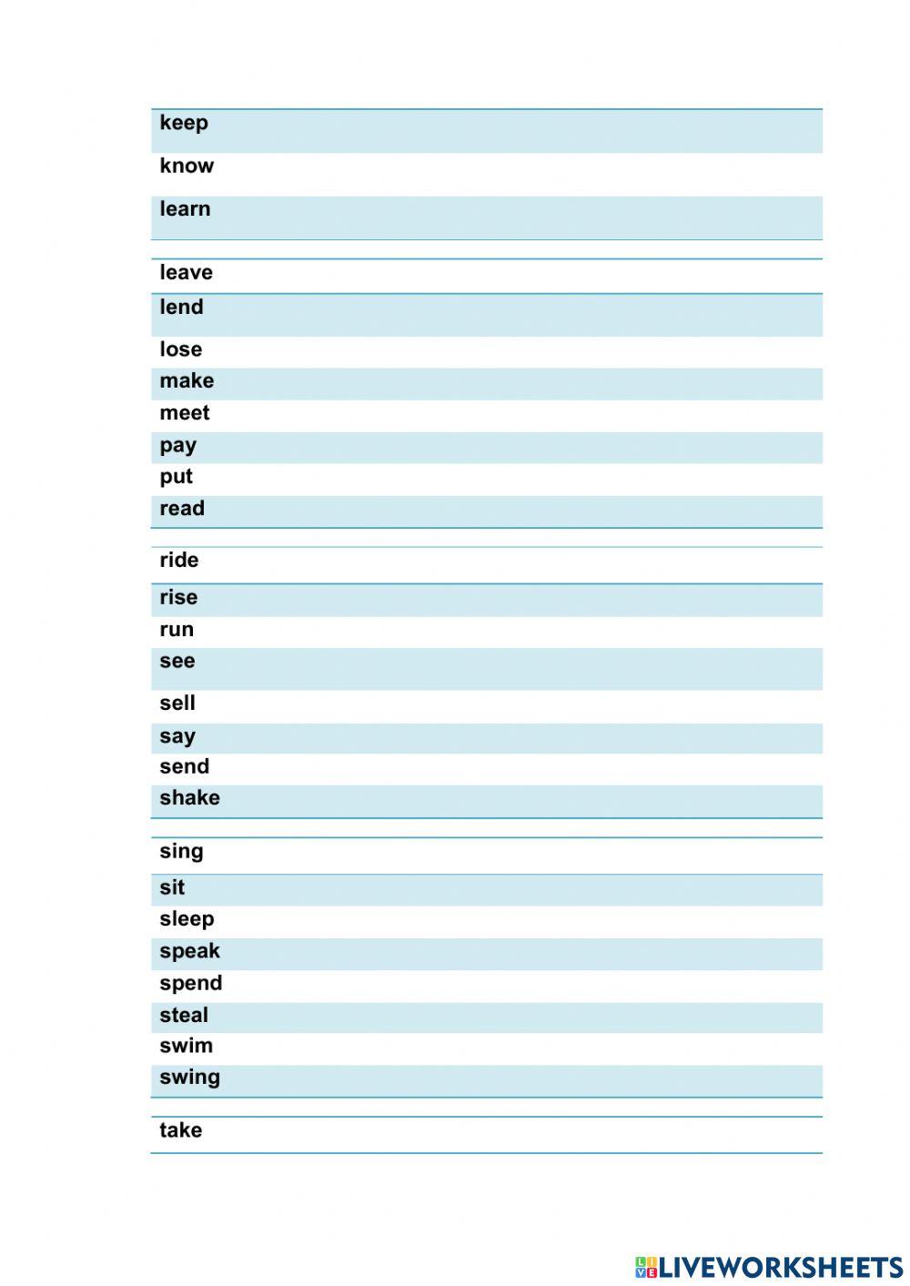 Irregular verbs online exercise for Grade 5-12 | Live Worksheets