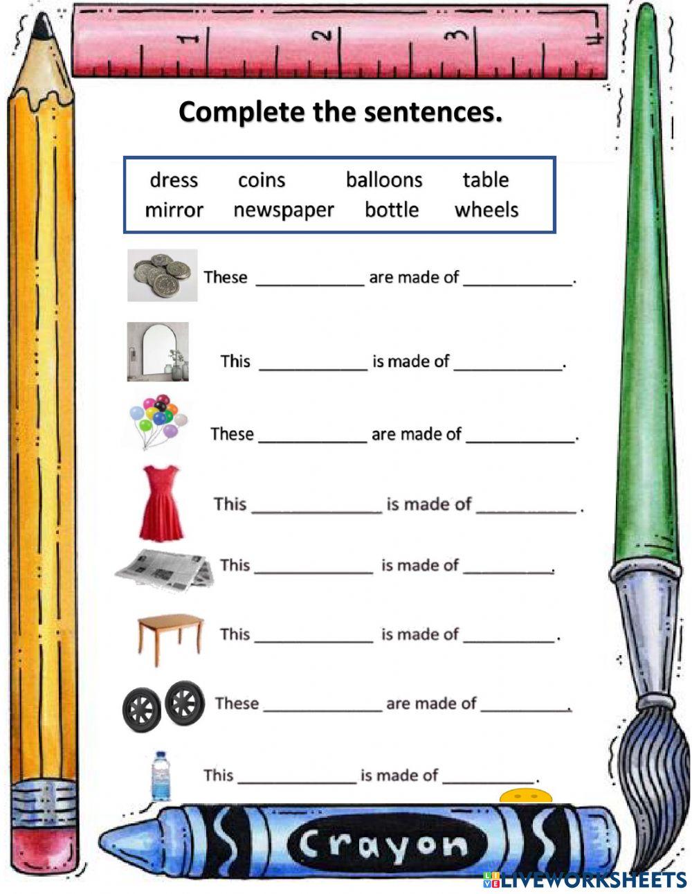 Maaterials worksheet | Live Worksheets