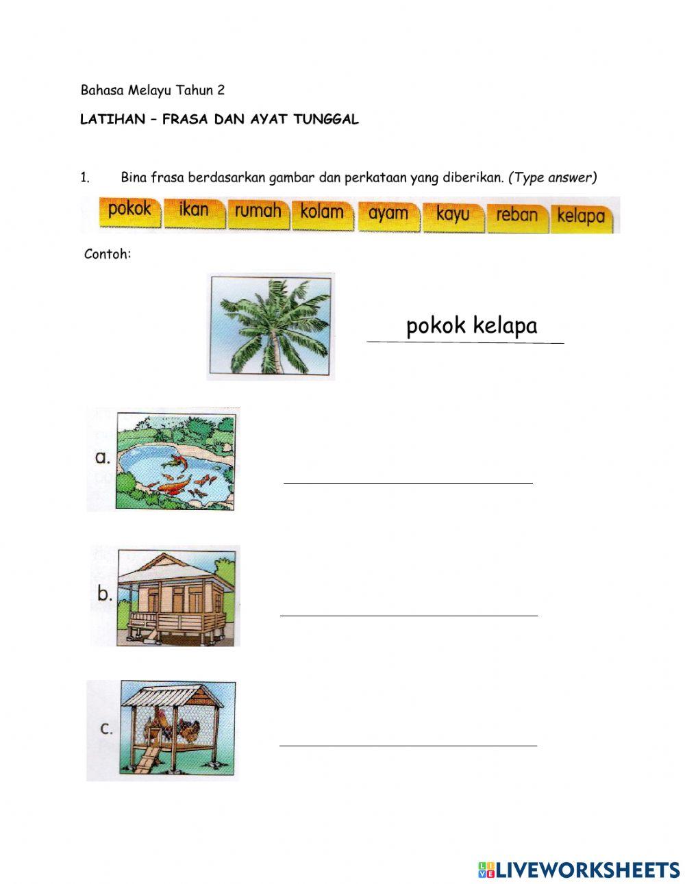 BM Thn 2 -Frasa dan Ayat Tunggal online exercise for | Live Worksheets
