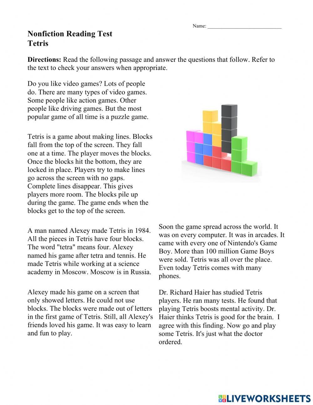 Tetris a fun ga… | Free Interactive Worksheets | 6809856