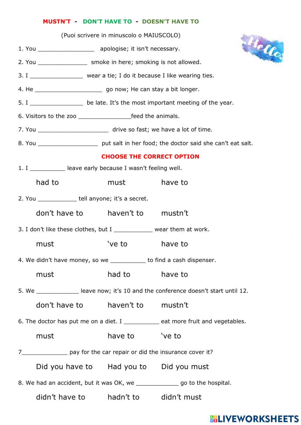 MUST-HAVE TO online exercise for | Live Worksheets