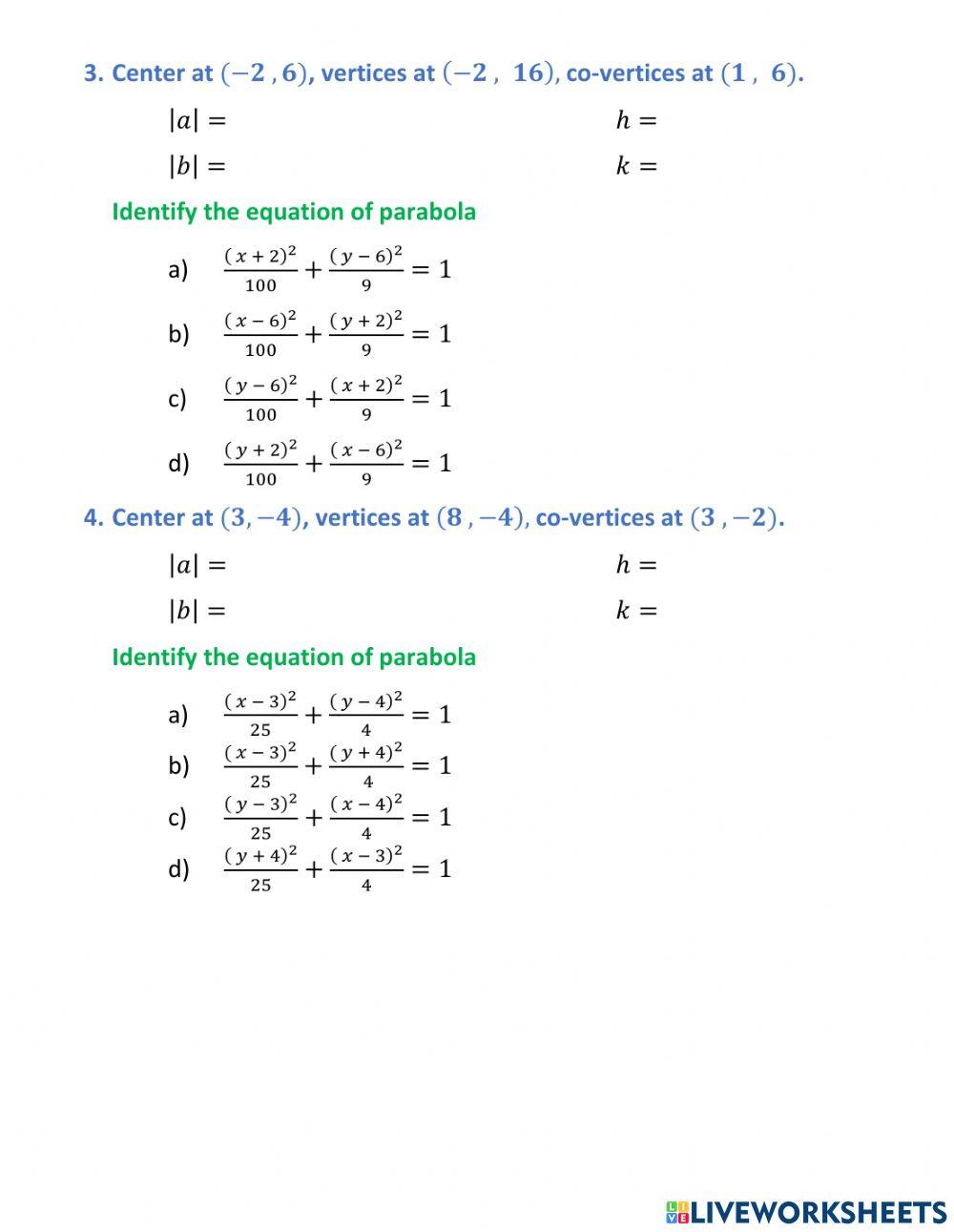 11 Advance Mathematics Lesson 6 3 Ellipse Eg 2and3 Worksheet Live