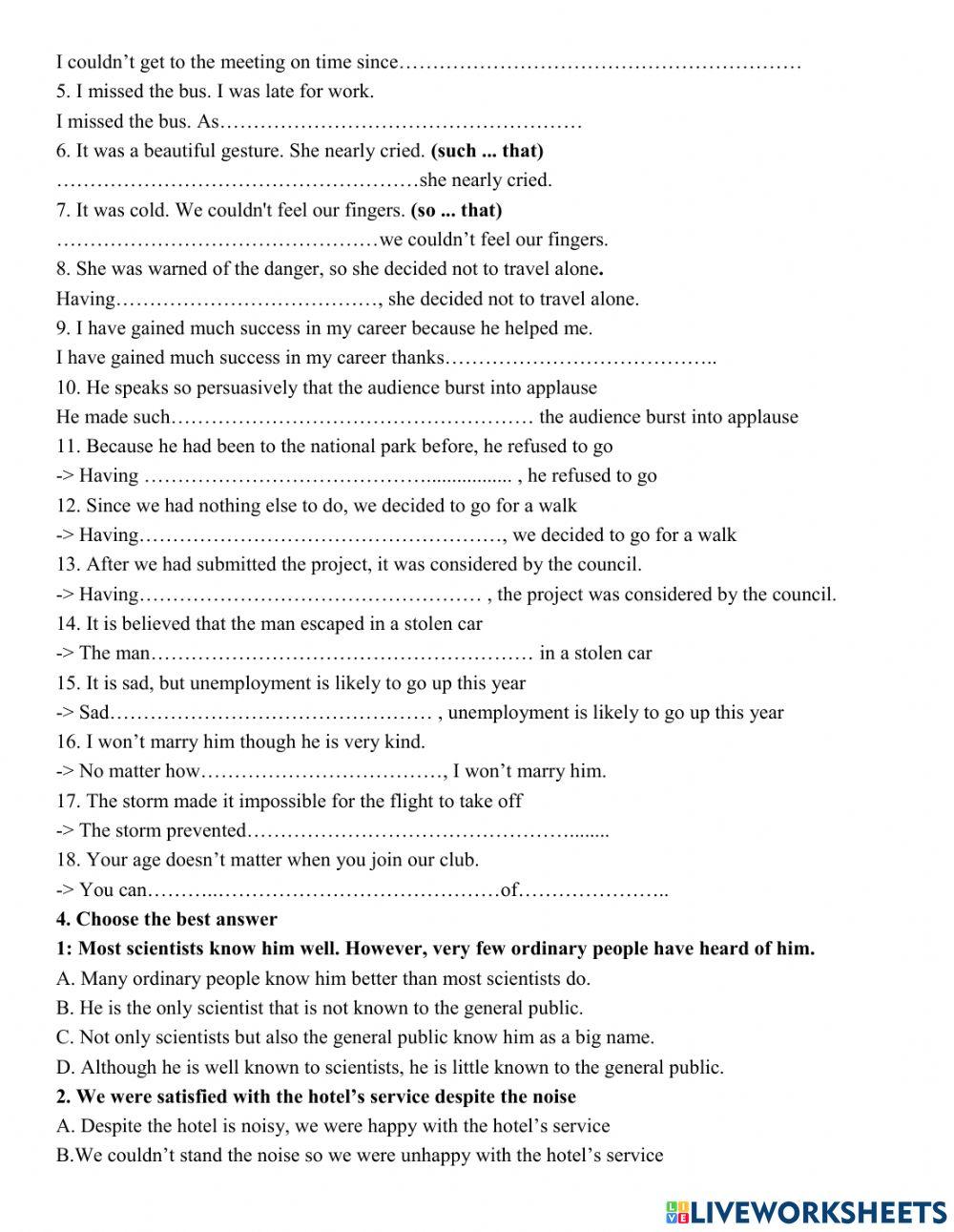 Grade 9 Super- Connectors of reasons worksheet | Live Worksheets