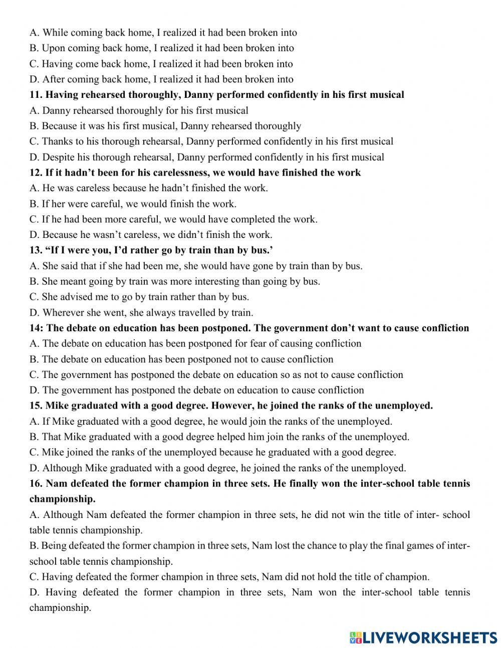 Grade 9 Super- Connectors of reasons worksheet | Live Worksheets