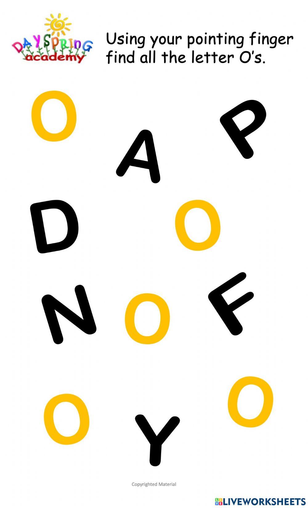 K2 Letter O Worksheet online exercise for | Live Worksheets